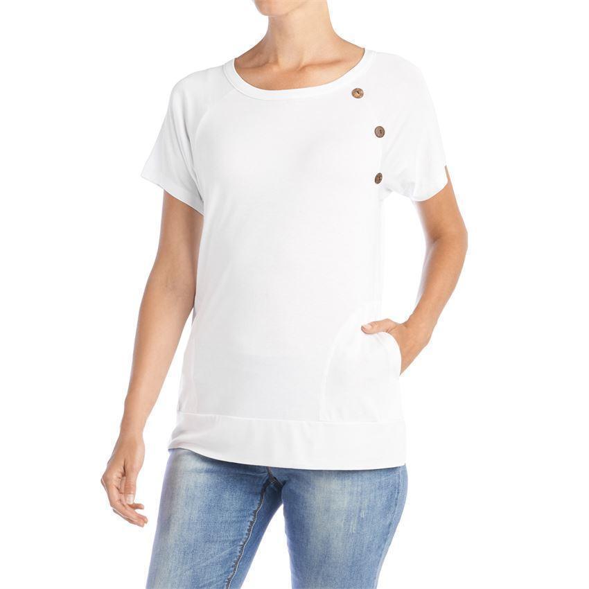 Coco & Carmen Rosalie Button Shoulder White Tunic | Prosperity Home